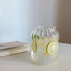 URMAGIC Ribbed Glass Cup,1 Pcs Creative Drinking Glasses,14/22 Oz Wave Shape Beverage Glasses,Origami Style Glass Cup,Ribbed Glassware,Ripple Drink Cup,Whiskey Glasses,Beer Glasses,Coffee Mug (22Oz)