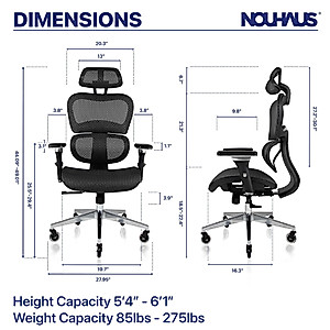 Nouhaus Ergonomic Office Chair with Lumbar Support High Back Mesh Desk Chair Best Desk Chair for Long Hours Adjustable Headrest and 4D Arms SGS Certified Gas Cylinder (Ergo3D Black)