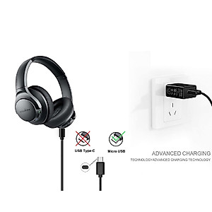 Noise Cancelling Headphones Charger Cable for ZIHNIC, Soundcore Life Q20, iJoy Old Version, MUSICOZY, TUINYO, OneOdio A70, A11, MIDOLA, Gorsun Wireless Bluetooth Headphones Micro Charging Cord Adapter