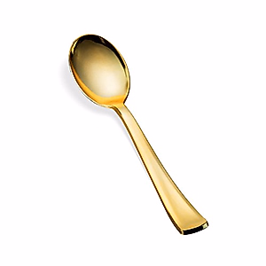 300 Gold Disposable Plastic Flatware Set - 100 Forks, 100 Spoons, 100 Knives - Heavy Duty Silverware for Party Bulk