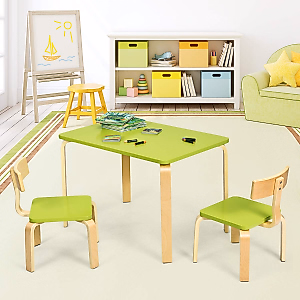 Costzon Kids Table and Chair Set, Wood Table and Chairs for Toddlers Reading, Arts, Crafts, Homework, Snack Time, 3 Piece Furniture for Playroom Home School Classroom, Childrens Table and Chair, Green