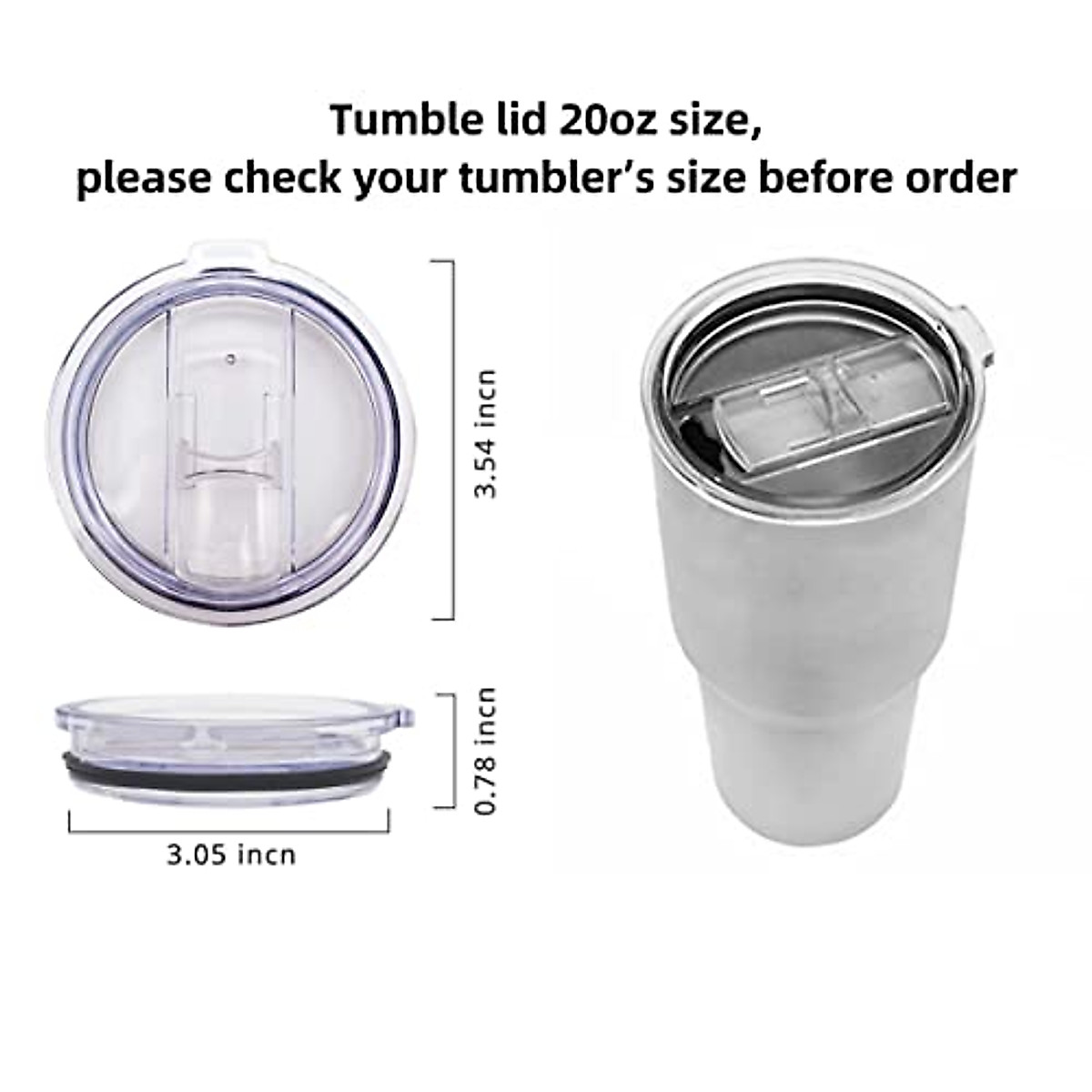 Splash Resistant Tumbler Lids 20 oz 6 Pack,Tumbler Lids Spillproof 20 oz For Ye-ti Rambler, Old Style RTIC, Ozark Trails and more Cooler Cup (Transparent Slide, 20 OZ 6 Pack)