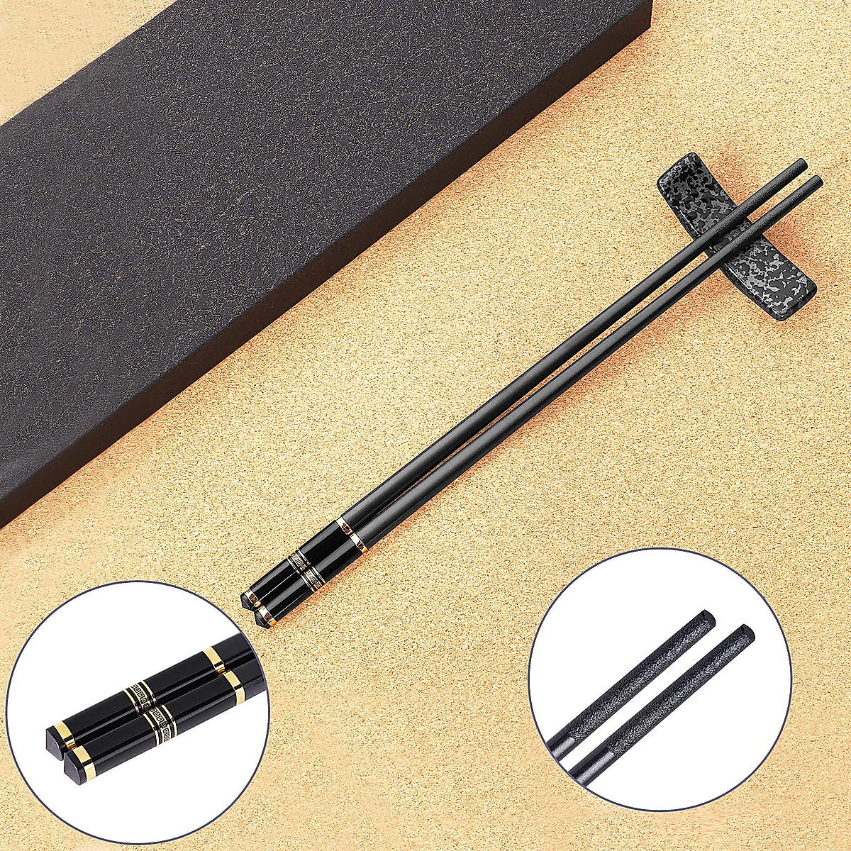 Chopsticks Reusable Fiberglass Alloy Chopsticks with Holder and Carrying Bag, 1 Pairs Gift Set (Style 1)