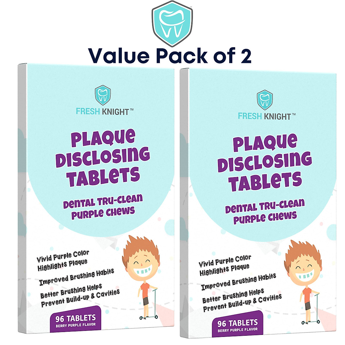 Plaque Disclosing Tablets for Teeth, 96 Count, Dental Disclosing Tablets for Kids or Adults, Shows Plaque, Helps Teach Kids Teeth-Brushing Habits for Clean Teeth, by Fresh Knight, Pack of (2)