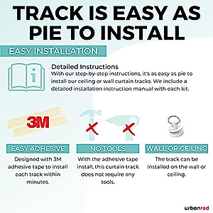 UrbanRed Self Adhesive Ceiling Or Wall Curtain Track (9.8 FT, 3 Meters) - No Drill, Screws, or Tools Curtain Rod, No Damage Curtain Track, Curtain Hangers, Adhesive Curtain Rod (Non-Flexible)