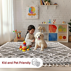 nuLOOM 9x12 Ansley Moroccan Tassel Area Rug, Grey, High-Low Textured Bohemian Design, Plush High Pile, Stain Resistant, For Bedroom, Living Room, Hallway, Entryway