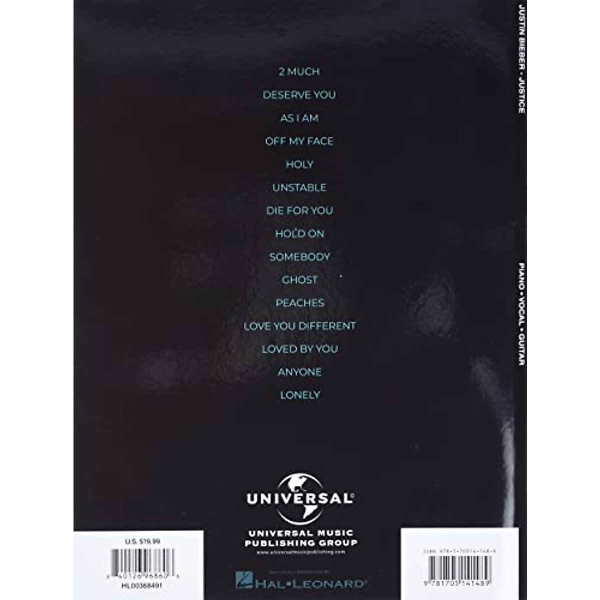 Justin Bieber - Justice: Piano/Vocal/Guitar Songbook (Hal Leonard)