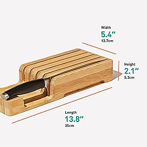 Bamboo Knife Block and In-Drawer Storage, Display Stand and Organizer, Holds to Five 8 Inch Knives, Hand Finished Sustainable Bamboo - 13.78 L x 5.4 W x 2.1 H Inches, Knives Not Included Gen 2