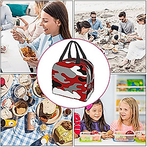 Insulated Lunch Bag Reusable Lunch Box, Cooler Lunch Tote Bag With Front Pocket for Girls Boys Women Men Picnic Office Work, Red Camo Print