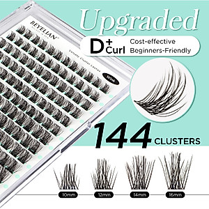 BEYELIAN Lash Clusters, 72 Pcs 10-16mm Individual Cluster Lashes False Eyelashes Extension Natural Look Reusable Glue Bonded Black Super Thin Band DIY Eyelash Extension (StyleC05 Mix Black Band)