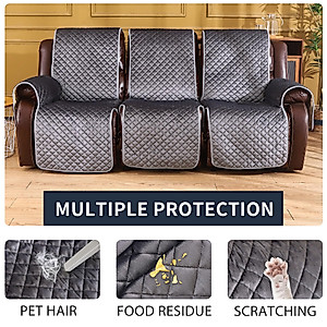 LUFEIJIASHI Non Slip Recliner Couch Covers for 3 Cushion Couch Sofa Reclining, Waterproof Recliner Sofa Covers 3 Seat, Velvet Reclining Couch Covers for Furniture Protector for Dogs Pets Dark Grey