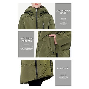 Orolay Women's Stylish Down Hooded Jacket with Two-Way Zipper Winter Down Coat Puffer Jacket Army Green M