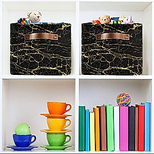 ALAZA Black Gold Marble Foldable Storage Box Storage Basket Organizer Bins with Handles for Shelf Closet Living Room Bedroom Home Office 2 Pack