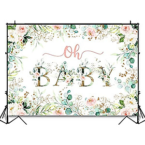 Avezano Greenery Girl Oh Baby Backdrop for Baby Shower Decoration Photography Background Blush Pink and Gold Floral Eucalyptus Greenery Leaves Baby Girl's Shower Party Photoshoot (7x5ft)