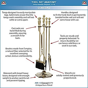 Minuteman International Concord 5-piece Fireplace Tool Set, Antique Brass