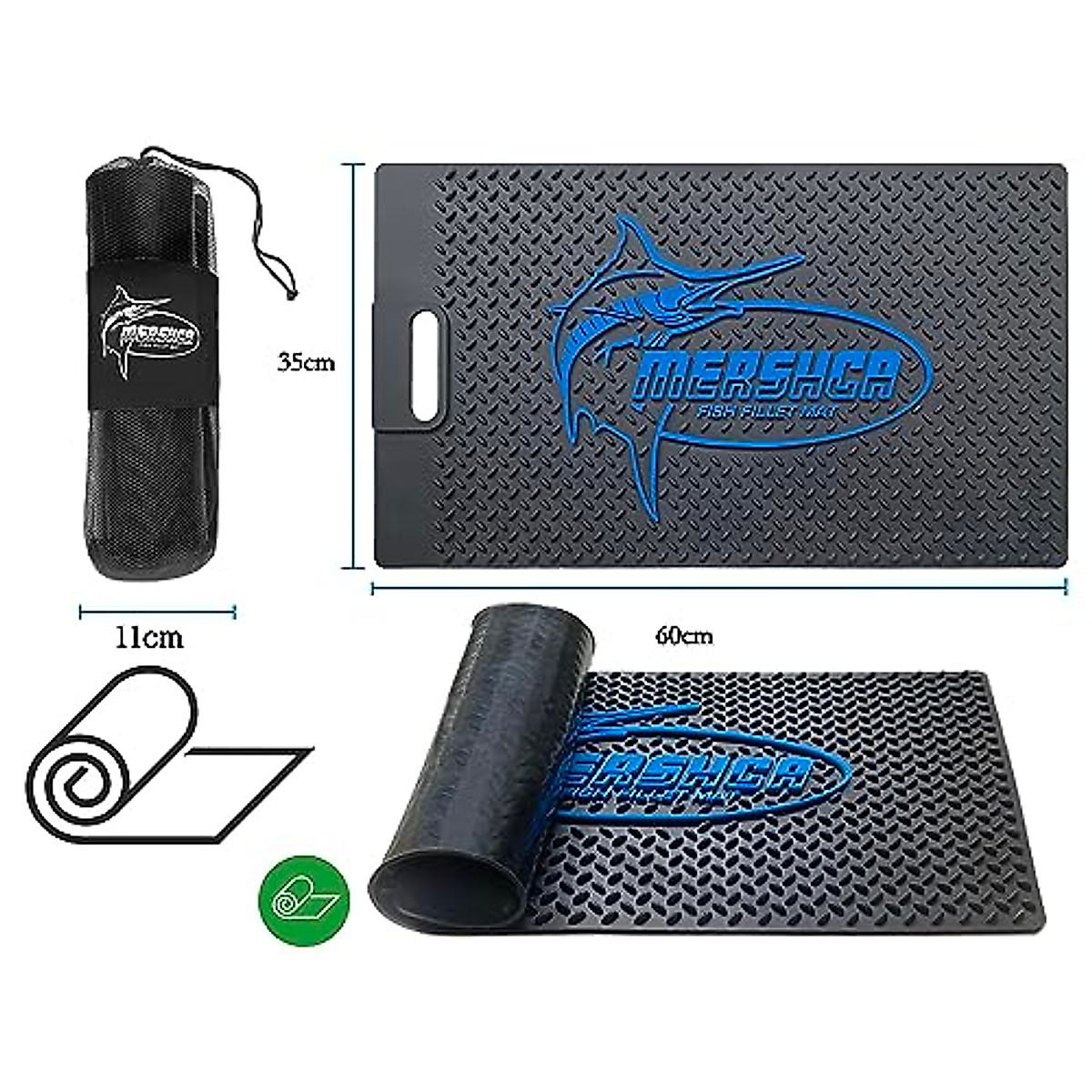 Mershca Fish Fillet Mat with Storage Bag, Portable Fish Cleaning & Cutting Board Grips Fish for Easy Filleting, Fish Mat for Scaling Fish, 14"x24"