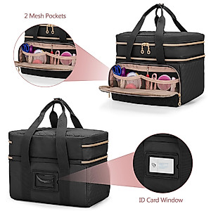 YARWO Double-Layer Sewing Supplies Organizer with 5 Customized Dividers, Portable Sewing Accessories Storage Bag with Multi Pockets for Sewing Kits and Tools, Black (Bag ONLY)