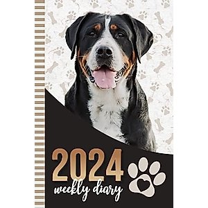 2024 Weekly Diary: 6x9 Dated Personal Organizer / Daily Scheduler With Checklist - To Do List - Note Section - Habit Tracker / Organizing Gift / Greater Swiss Mountain Dog - Paw Print Art Cover