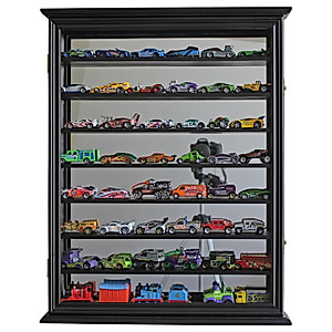 64 Shot Glass Display Case Holder Shot Glass Cabinet, Small Curio Display, Hinged Acrylic Door, Black