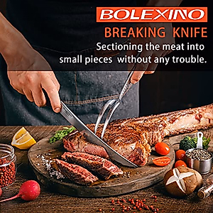 BOLEXINO 8 Inch Steak Knives, Curved Breaking Knife, Long Butcher Breaking slicer, Chef's Meat Cutting Knife, High-carbon Stainless Steel Cimeter Scimitar Knife With ergonomic handle
