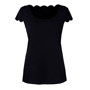 Women's Short Sleeve Shirt,Casual Round-Neck Blouse Flowy Loose Tank Tops Solid Color Tunic Plain Summer Plus Size Tee Black