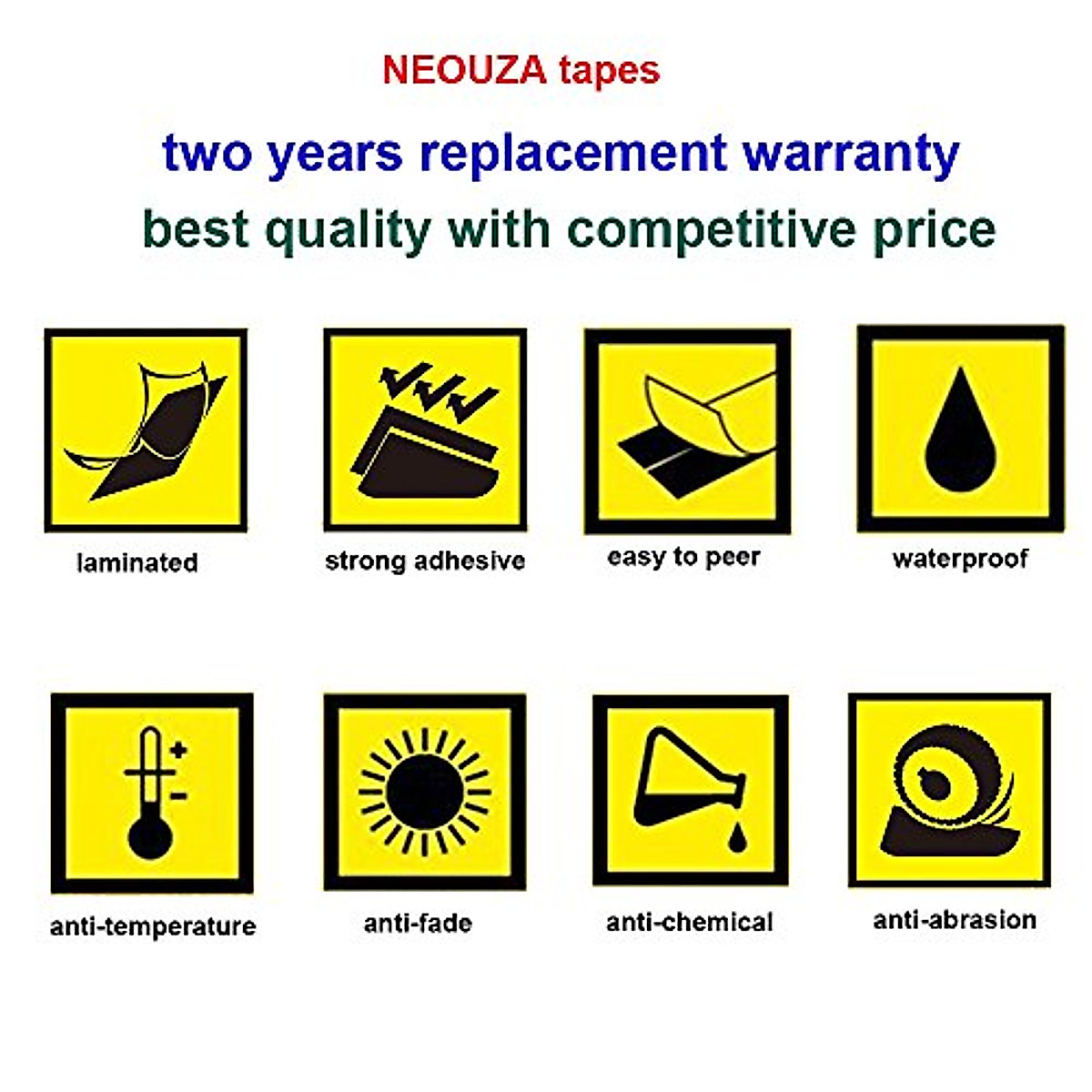 NEOUZA 5PK Compatible for Brother P-Touch Laminated Tze TZ Label Tape Cartridge 24mm x 8m (Set of 5 Colors Colors Black Red Gold Blue White on Clear)