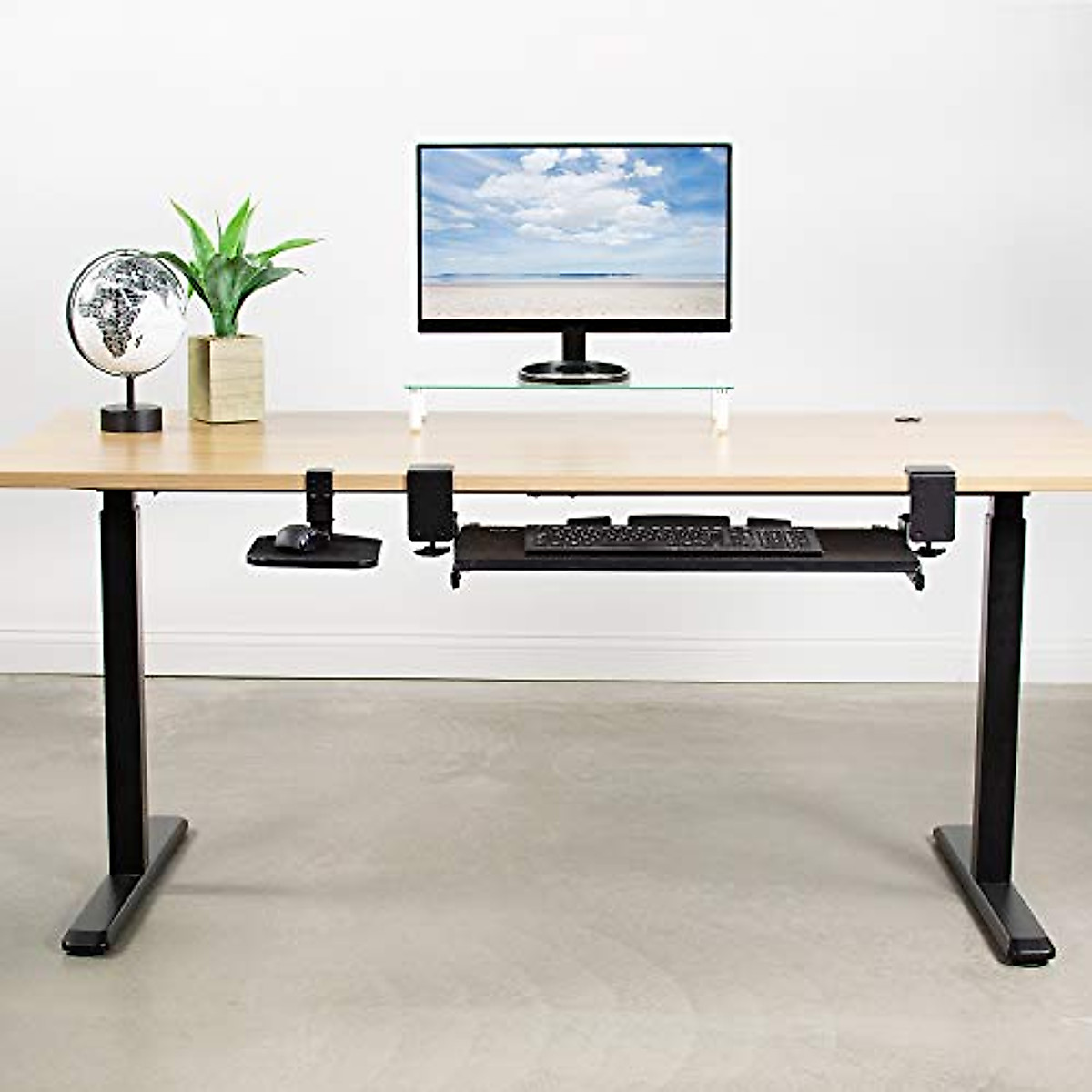 VIVO Desk Clamp Adjustable Computer Mouse Pad and Device Holder Extended Rotating Platform Tray, Fits up to 2 inch Desktops, Black, MOUNT-MS01A