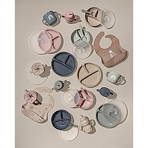 Hippypotamus Toddler Plates with Suction - Baby Plates - 100% Food-Grade Silicone Divided Plates - BPA Free - Dishwasher Safe - Set of 3 (Sage/Blush/Nude) (Fog/Nude/Sage with LIDS)