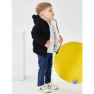 ARTMINE Baby Boys Girls Winter Hoodie Jacket, Packable Lighweight Hooded Puffer Padded Down Alternative Coat Outwear for Infants, Toddlers & Baby, Black, 18-24 Months = Tag 90G
