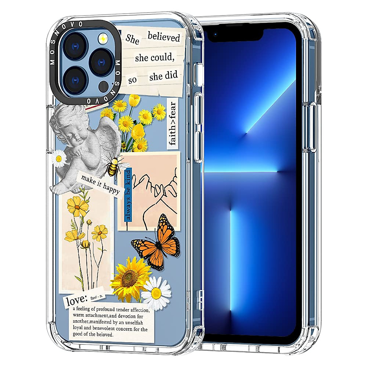 MOSNOVO Case for iPhone 13 Pro Max, [Buffertech 6.6ft Military-Grade Drop Protection] [Anti Peel Off Tech] Clear TPU Bumper Phone Case Cover Design - Vintage Collage Art