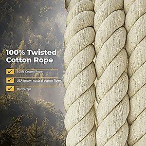 SGT KNOTS Twisted 100% Cotton Rope for DIY Projects, Crafts, Macrame Cord, Commercial, Agricultural - High Strength, Natural (1/4" x 50ft, Natural)