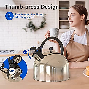 YSSOA Stainless Steel Whistling Tea Kettle, 3.17 Quart, Teapot for Stove top with Wide Mouth, Easy Pouring Spout and Ergonomic Handle, Silver