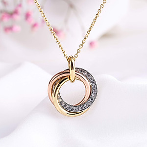 Ascona S925 Sterling Silver 3 Circles Necklaces Tricolor Generation Necklace for Women Interlocking Rings Pendant Necklace Great Grandma Christmas Mothers Day Valentines Day Gifts