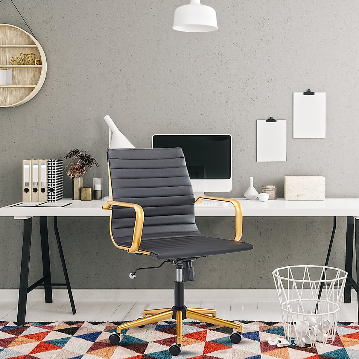 CAROCC Mid-Back Office Desk Chair - Gold and Black Task Chair with Back Support, Heavy Duty (320lbs), Swivel