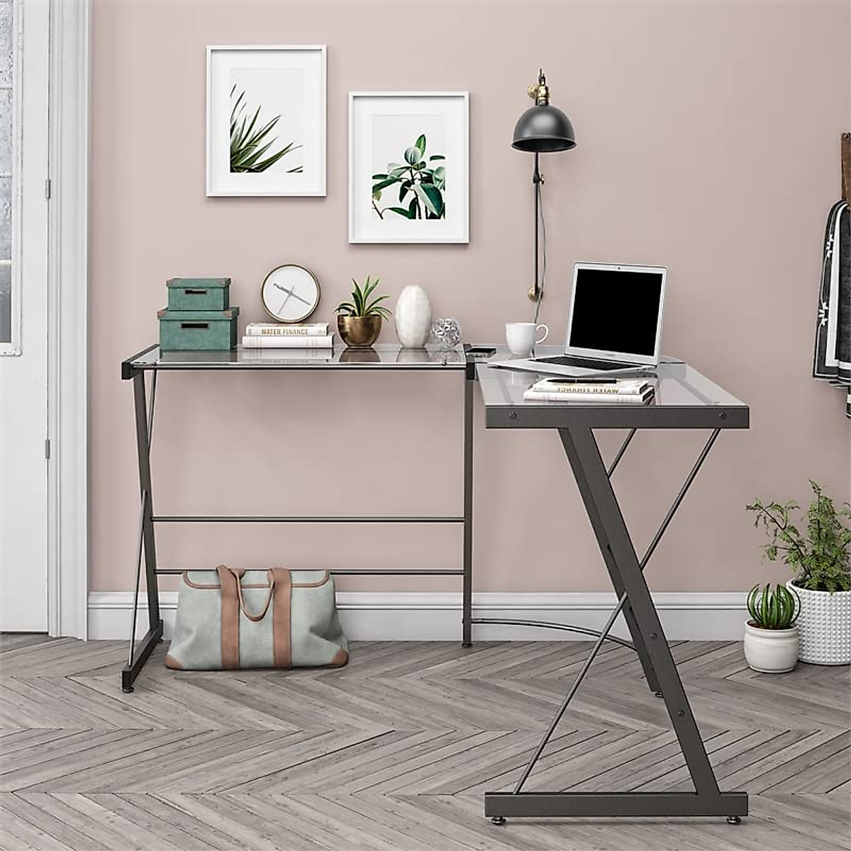 Ameriwood Home Odin Glass L-Shaped Computer Desk, Gray