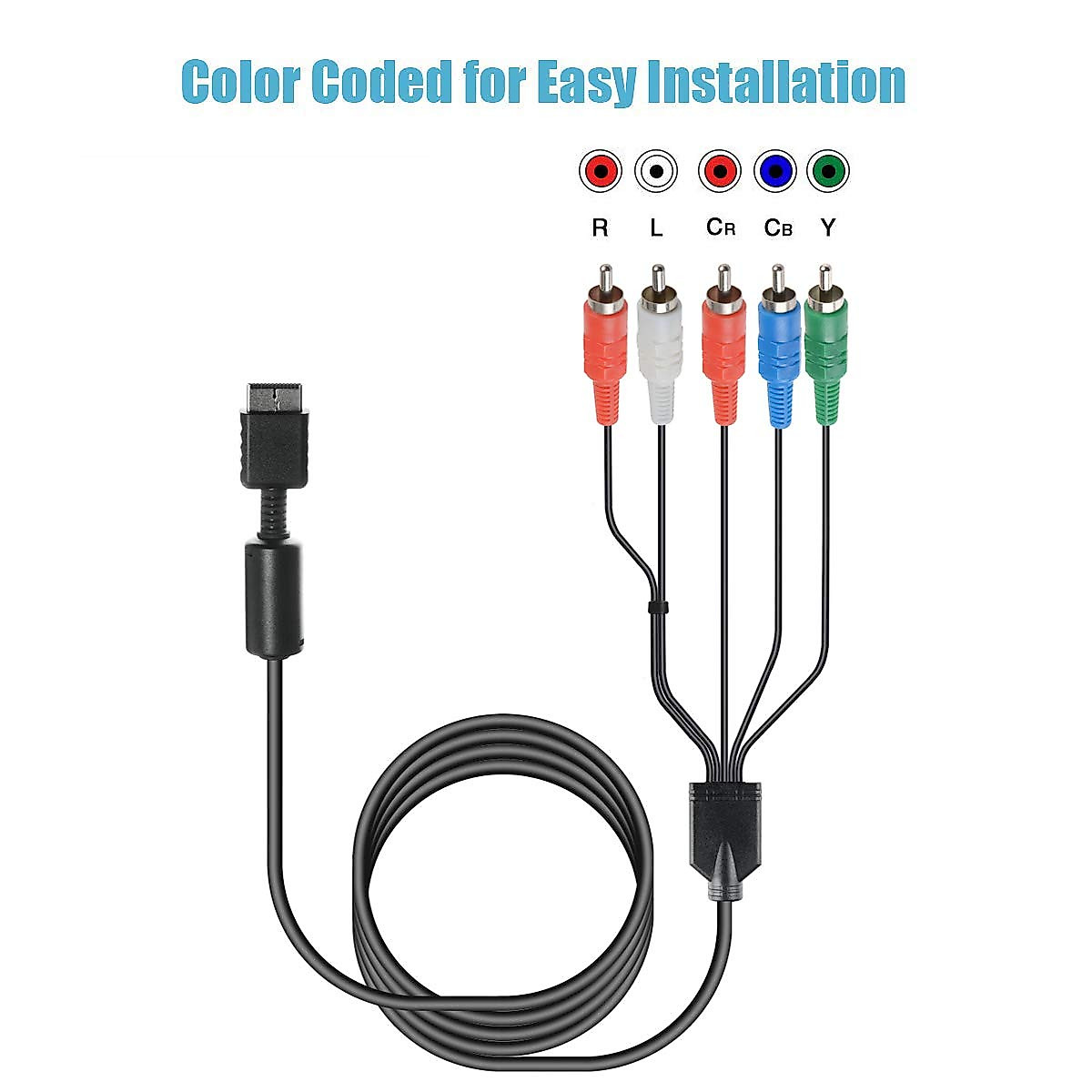 TENINYU Compatible with PS2/PS3/PS3 Slim HDTV-Ready TV HD Component AV Cable 5-Wire 6FT Black