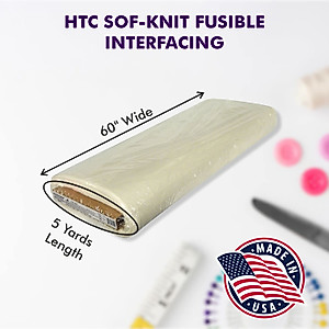 Superpunch White Fusible Knit Interfacing, Sof-Knit Fabric Interlining Woven- 60’’Wide HTC1725-1, Embroidery Stabilizers- All Bias Stretch, 100% Nylon, Sold in 5 Yard, Made in USA