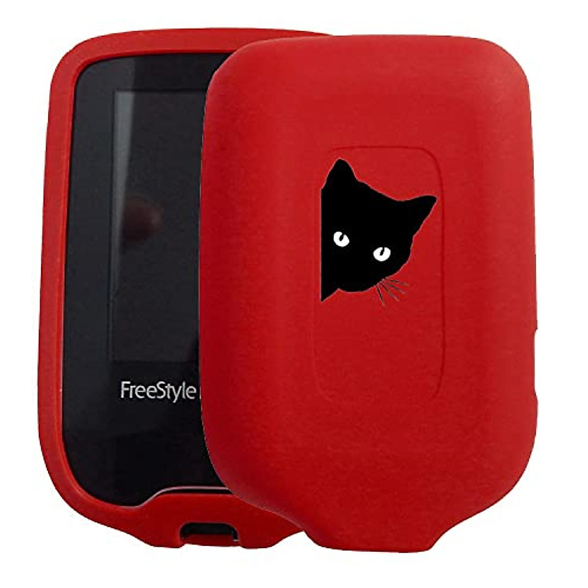 New! Premium Silicone Case with Cartoon Animal Patterns for Continuous Glucose Monitor-Freestyle Libre 3/ Freestyle Libre 2 (cat/red)