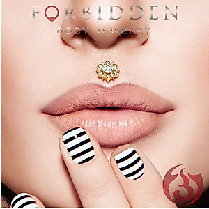 Forbidden Body Jewelry 16g 8mm Internally Threaded Cartilage, Tragus, Labret, Monroe Stud w/CZ Floral Top, Rhodium Plated