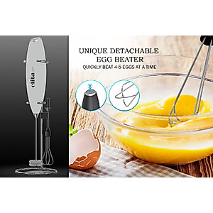 ELITAPRO ULTRA-HIGH SPEED Milk Frother - Double Whisk Handheld Foam Maker - 2-in-1 Drink Mixer - Detachable Egg Beater - Frother Wand for Matcha, Coffee, Latte, Cappuccino, Hot Chocolate (Gray)