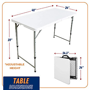 CozyBox Folding Table Indoor Outdoor Heavy Duty Portable Folding Plastic Dining Table w/Handle, Lock for Picnic, Party, Camping - White (4ft, 6ft, 8ft) (4ft)