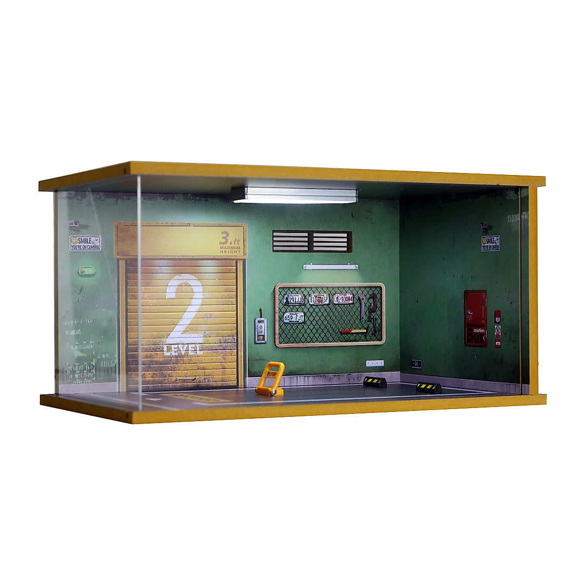 1/18 Scale Model Car Display Case - 1:18 Car Garage Display Case with Clear Acrylic Cover and LED Lighting for Die-Cast Cars (1 Parking Green Wall-Left)