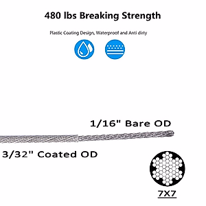 Litcher Globe String Light Suspension Kit, Outdoor Light Guide Wire, Vinyl Coated Stainless Steel Steel Cable，Include 150fts Transparent PVC and 304 Stainless Steel Wire Cable, Turnbuckle and Hooks