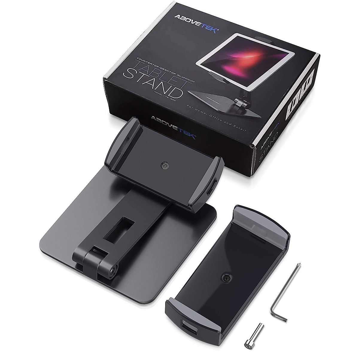 AboveTEK Business Kiosk Aluminum Tablet iPad Stand, 360° Swivel Tablet & Phone Holders for Any 4"-15.6" Display Tablets/Cell Phones/Portable Monitor, Sturdy for Store POS Office (Grey)