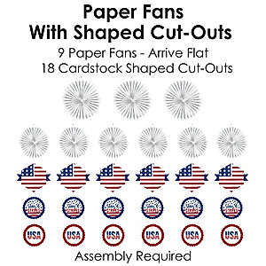Big Dot of Happiness Stars and Stripes - Hanging Patriotic Party Tissue Decoration Kit - Paper Fans - Set of 9
