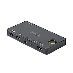 StarTech.com 2 Port Hybrid USB-A + HDMI & USB-C KVM Switch - Single 4K 60Hz HDMI 2.0 Monitor - Compact Desktop and/or Laptop HDMI KVM Switch - USB Bus Powered - Thunderbolt 3 Compatible, TAA