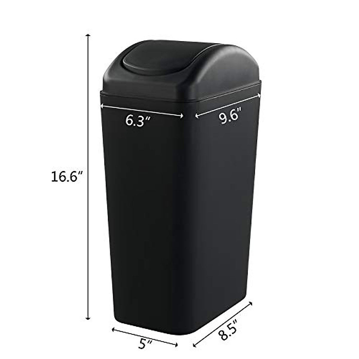 Uumitty 14 Litre Plastic Trash Can, Swing Top Garbage Can, Black, 1 Pack