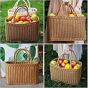 FOMIYES Picnic Basket: Rattan Woven Basket with Handles Willow Woven Picnic Hamper, Artistic Handbags for Shopping, Market, Picnic, Bag Summer Beach Bag