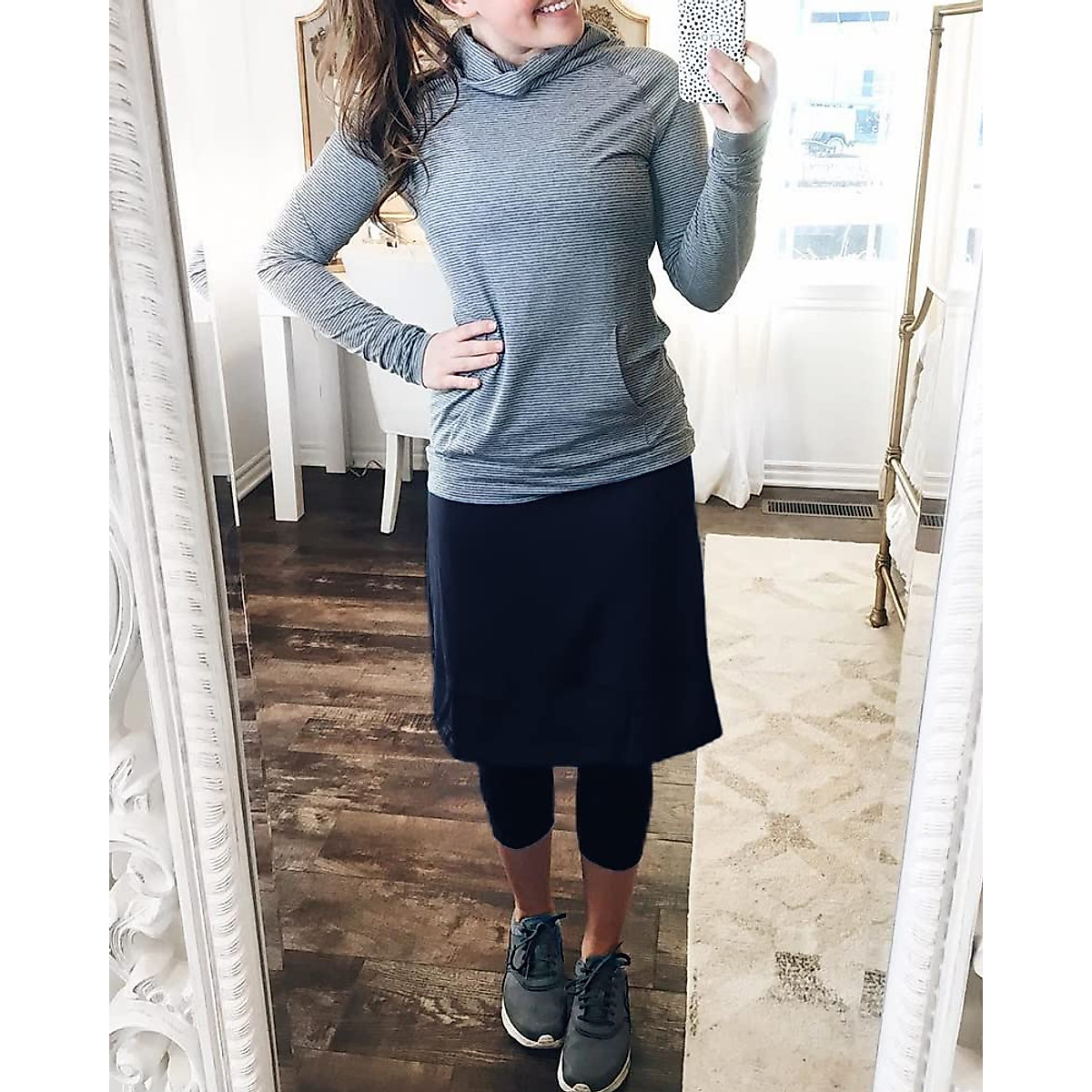 Womens Tennis Skirt with Built in Capri Leggings 20" Knee Length Skorts Skirts Drawstring Golf Skirts Skirted Leggings Navy Blue