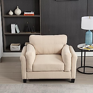 Miscoos 47" Oversized Armchair-Modern Accent Couch Chair, Comfy Lazy Chair, Deep Seat Linen Single Sofa with Double Cushion Detachale Armrest for Small Space Living Room Bedroom Office